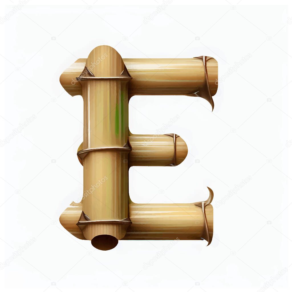 letra mayúscula E en bambú con fondo blanco. Alfabeto de bambú, letra E ...