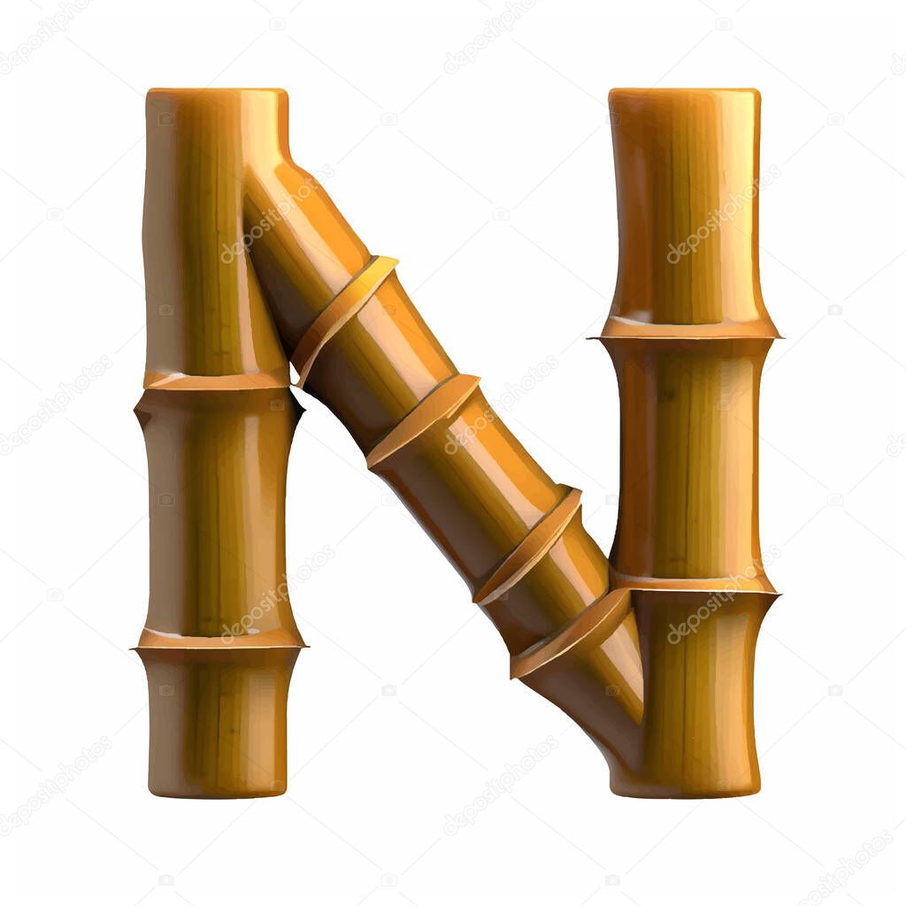 letra mayúscula N en bambú con fondo blanco. Alfabeto de bambú, letra N ...
