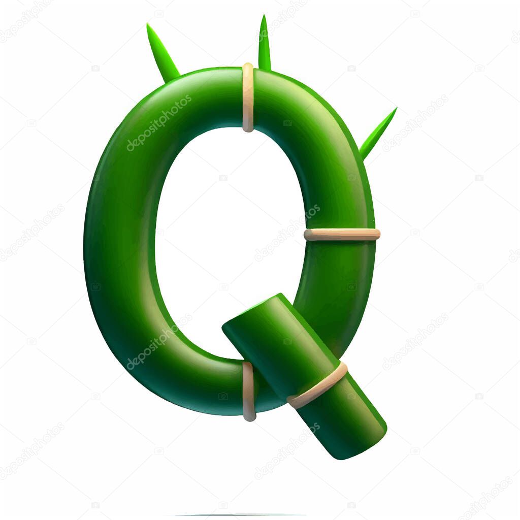 letra mayúscula Q en verde bambú con fondo blanco 2023