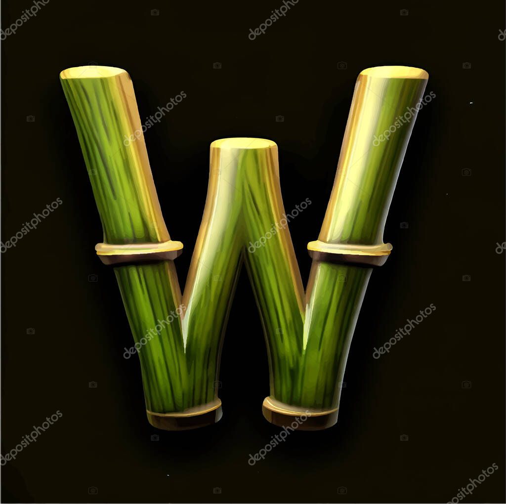 letra mayúscula W en verde bambú con fondo negro 2023