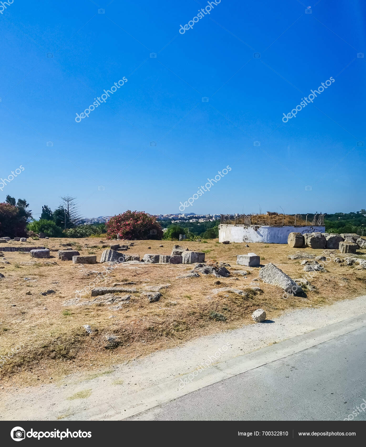 Ancient Greek Inscriptions Stone Columns Archaeological Site Rhodes ...