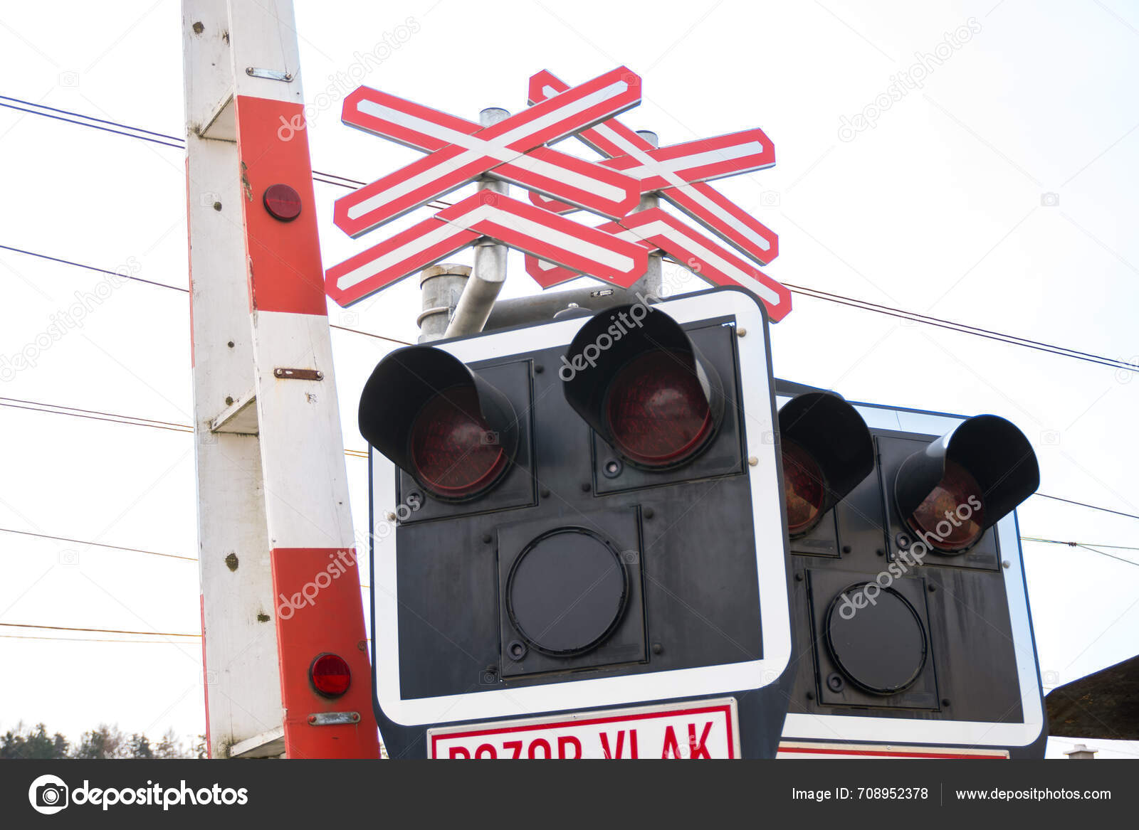 Railway Crossing Sign Red Traffic Light Level Crossing Blue Sunny ...