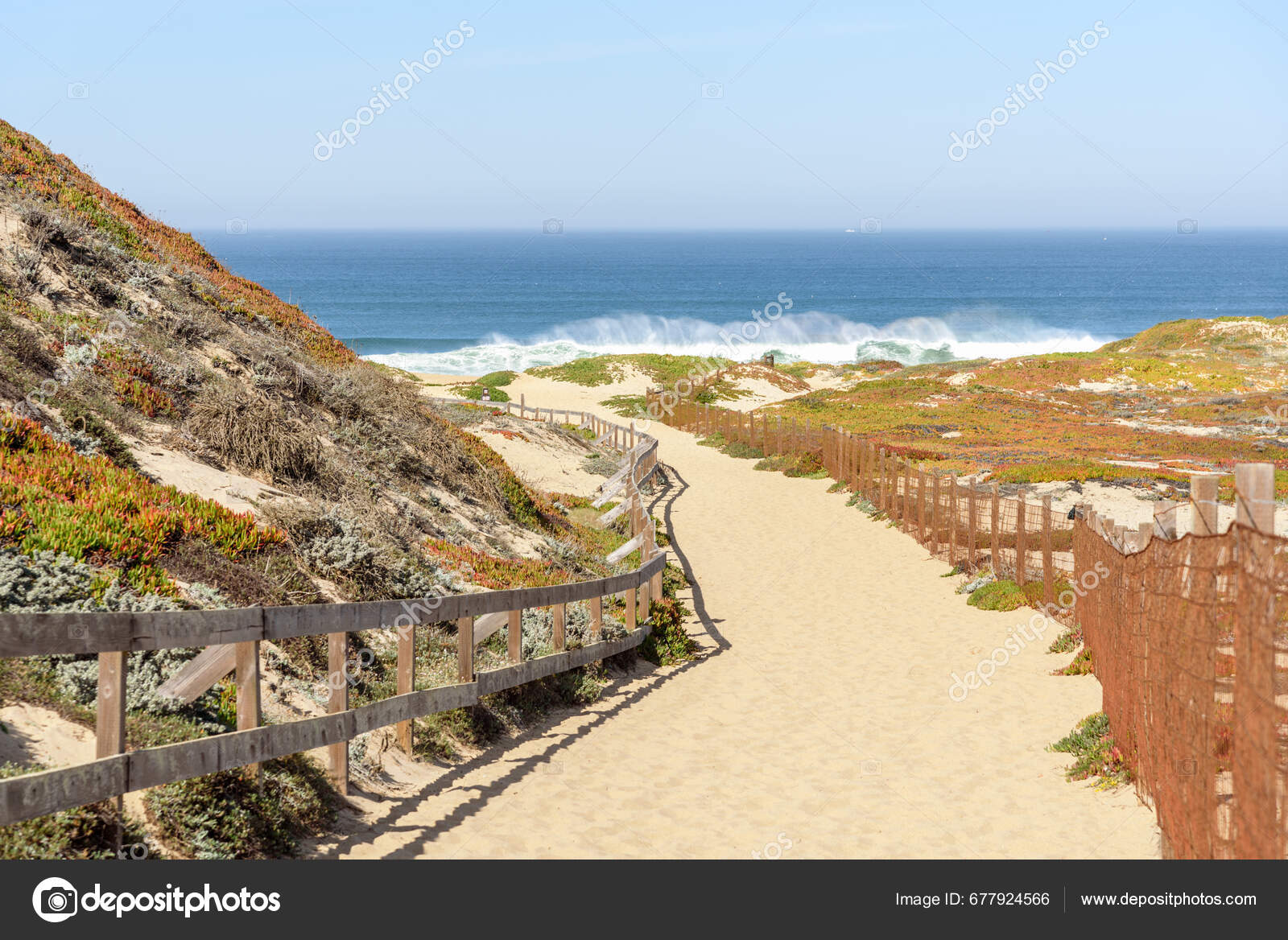 Empty Fenced Path Tthrough Sand Dunes Leading Beach Coast California ...