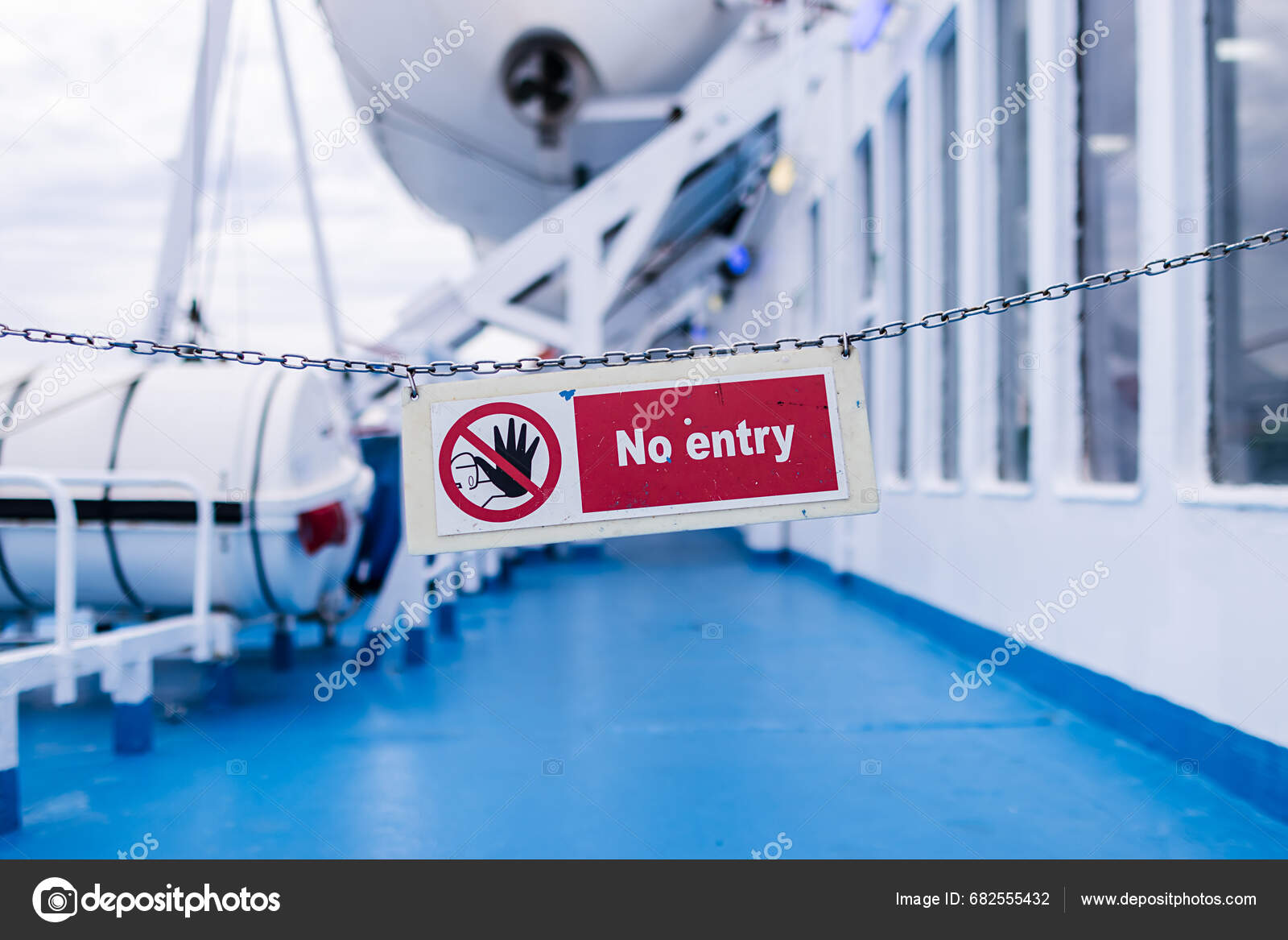 Entry Warning Sign Red Colour Attached Chain Ship — Stock Photo ...