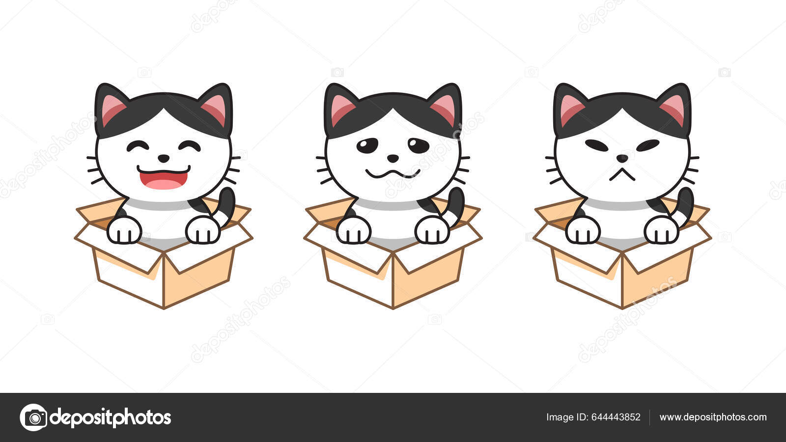 Vector Cartoon Illustration Set Cat Showing Different Emotions ...