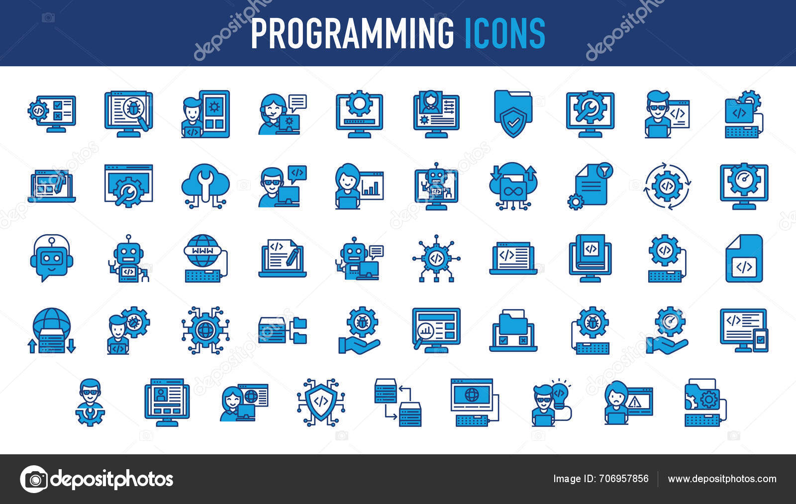 Programming Line Icon Set Software Development Coding Icon Collection Programmer Stock Vector by ...