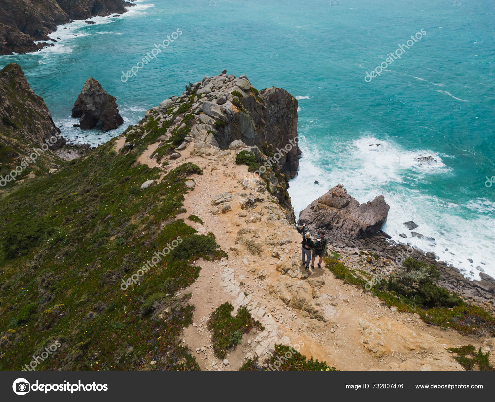 Coastal Landscape Cabo Roca Summer Day Couple Tourists Cliff Photo ...