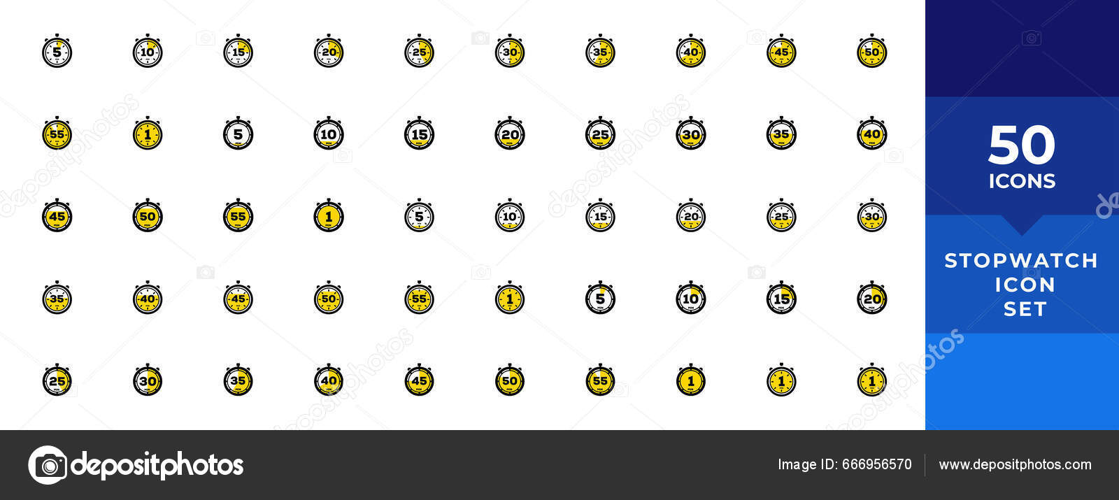 Timer Icon Set Stopwatch Timer Collection Timer Clock Symbol Countdown