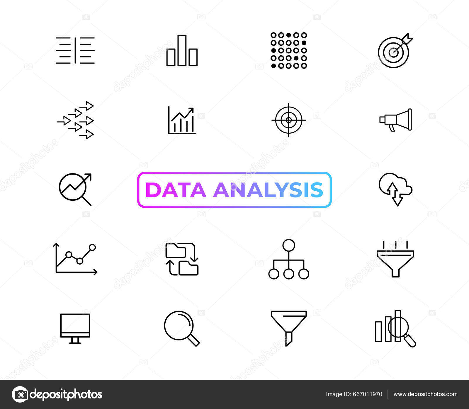 Big Data Analysis Thin Line Icon Set Data Processing Outline Stock Vector By ©artnazu 667011970