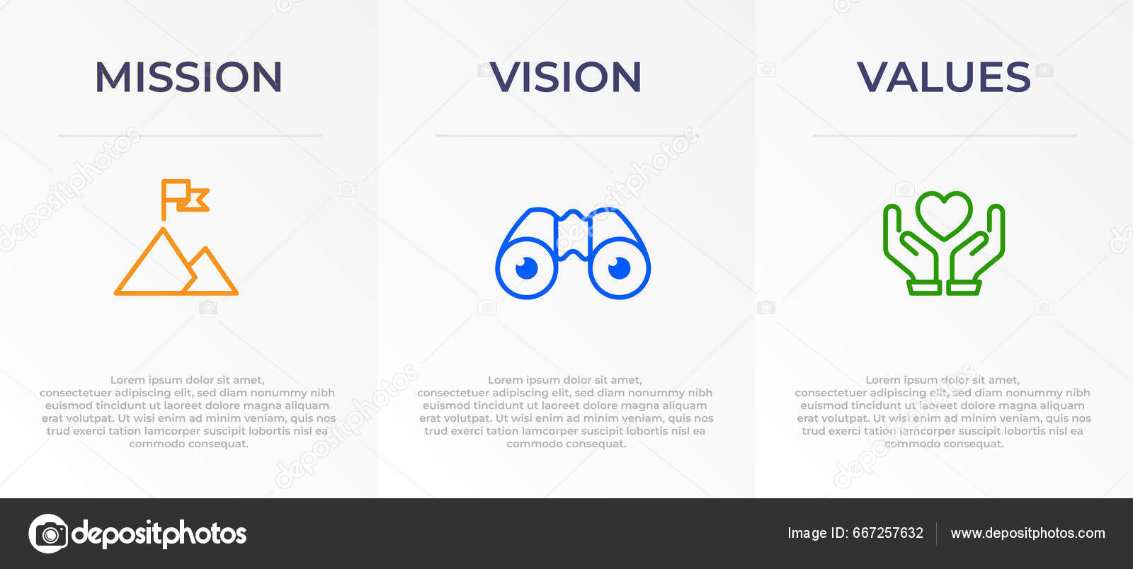 Mission Vision Values Infographic Vector Template Banner Design Steps ...