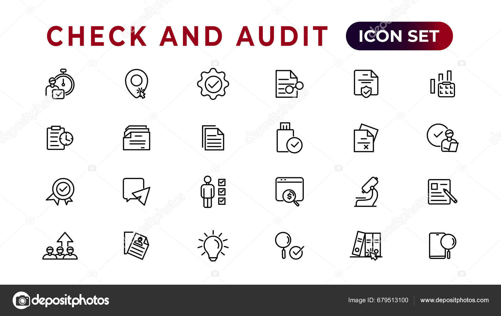 Check Audit Line Icons Collection Set Thin Line Web Icon Stock Vector ...