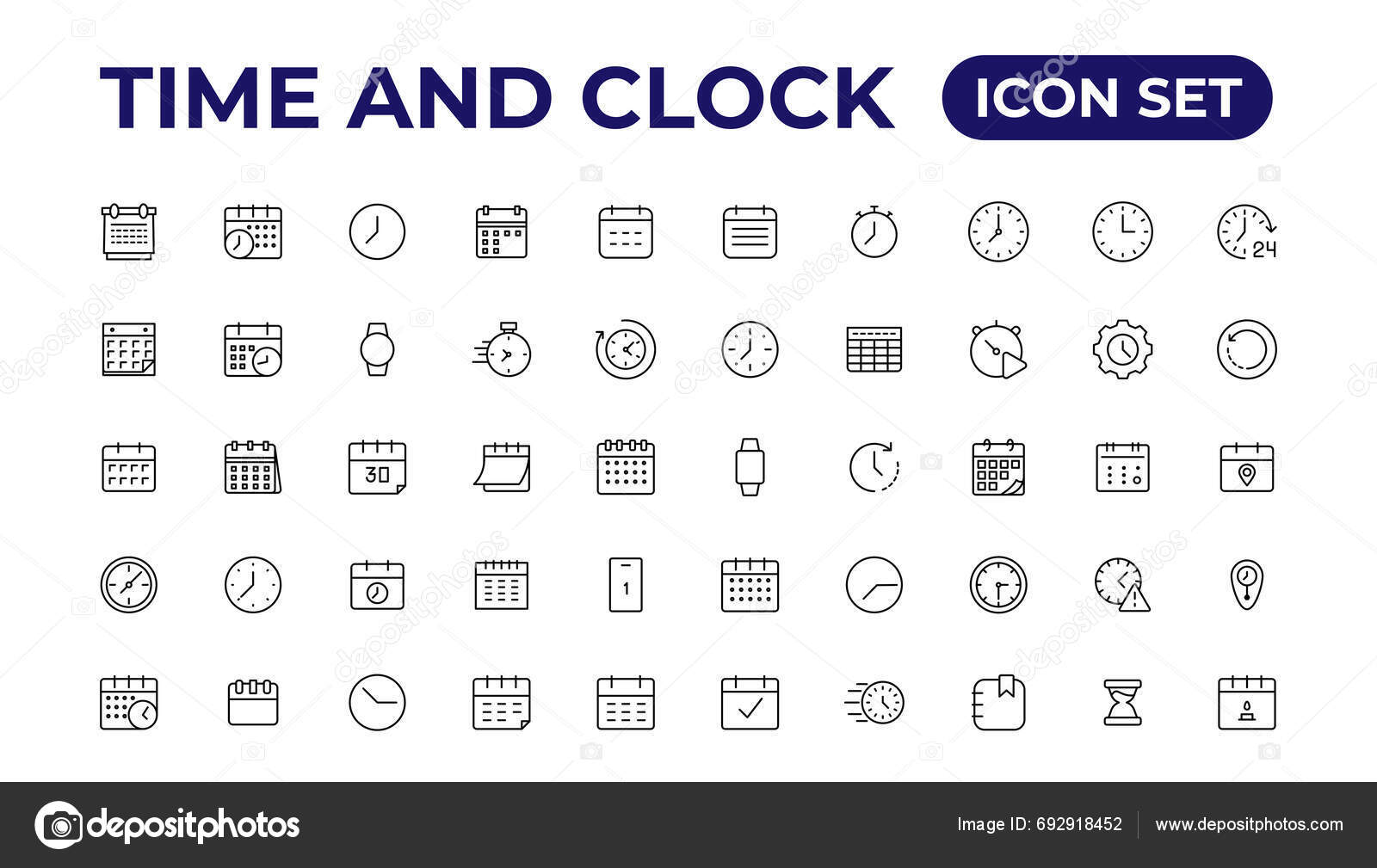 Time Clock Calendar Timer Line Icons Vector Linear Icon Stock Vector By