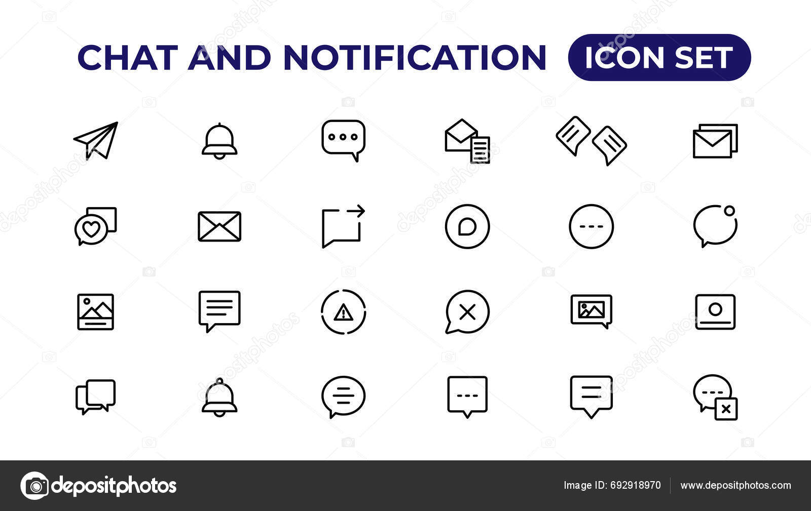 Chat Notification Line Icons Collection Bell Message Reminder Devices ...