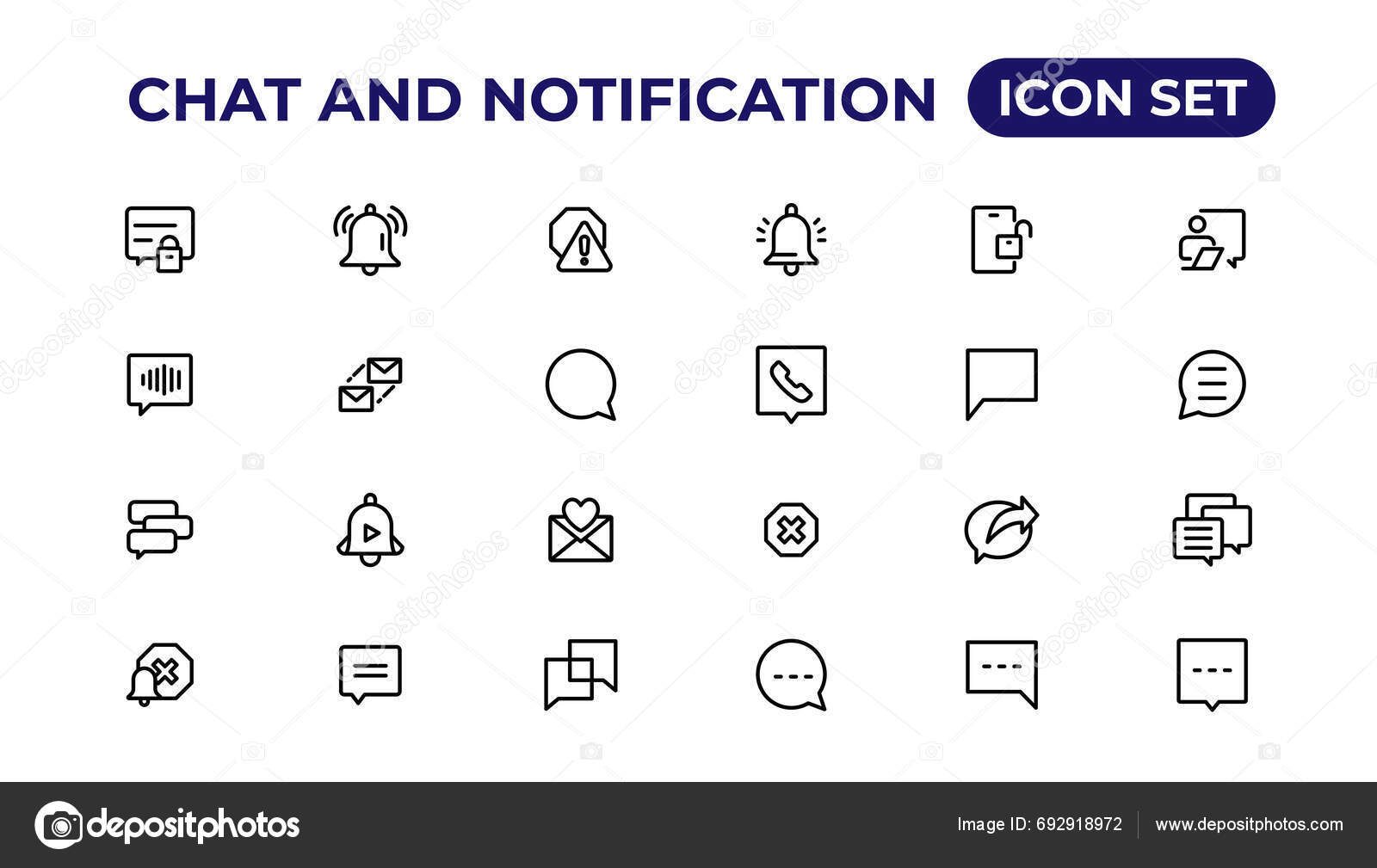Chat Notification Line Icons Collection Bell Message Reminder Devices ...