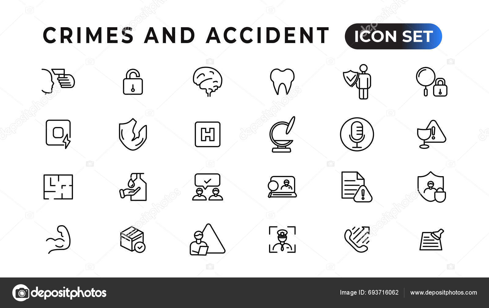Crimes Accident Linear Icons Collection Set Thin Line Web Icon Stock ...