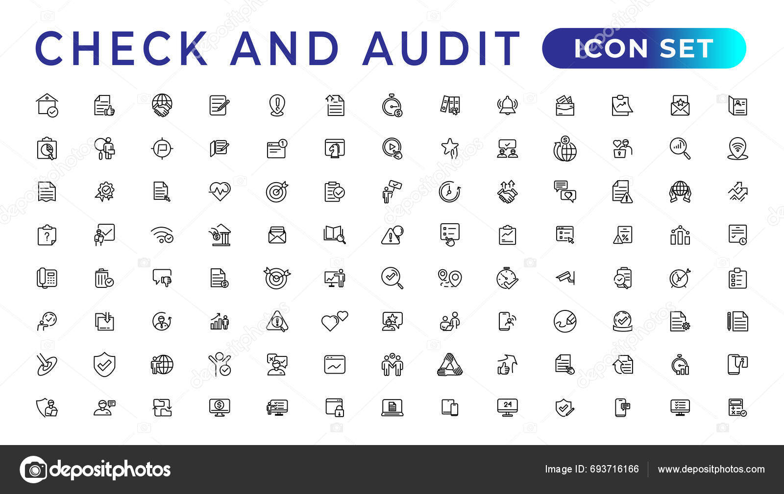 Check Audit Line Icons Collection Set Thin Line Web Icon Stock Vector ...