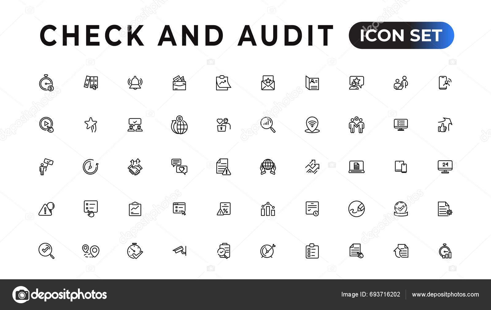 Check Audit Line Icons Collection Set Thin Line Web Icon Stock Vector ...