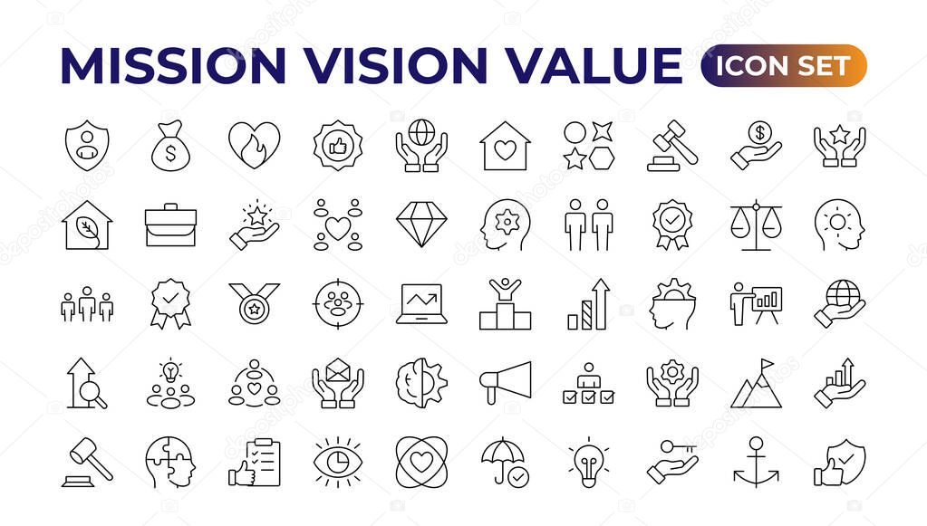 Misión Visión Valor Conjunto Iconos Ilustración Esquemática Iconos ...