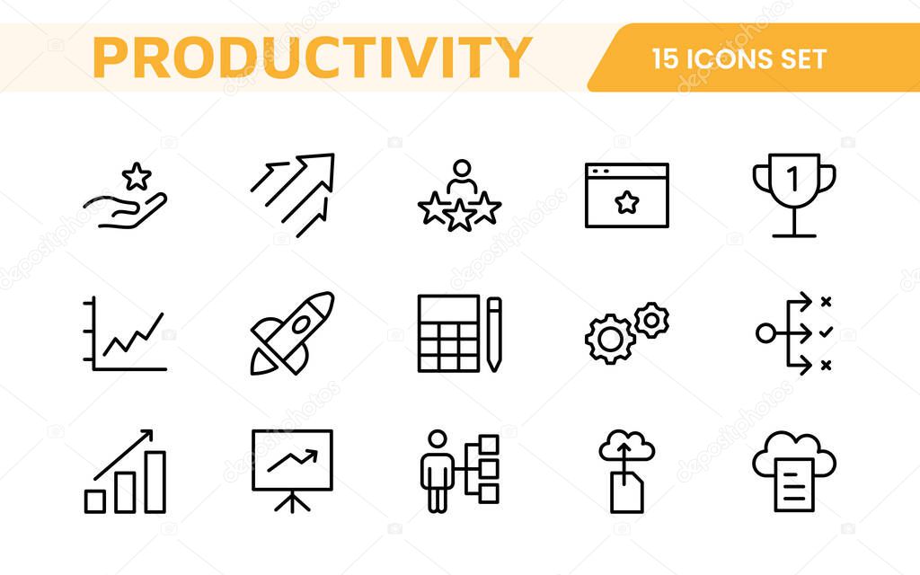 Conjunto de iconos de productividad. Iconos modernos e inspiradores ...