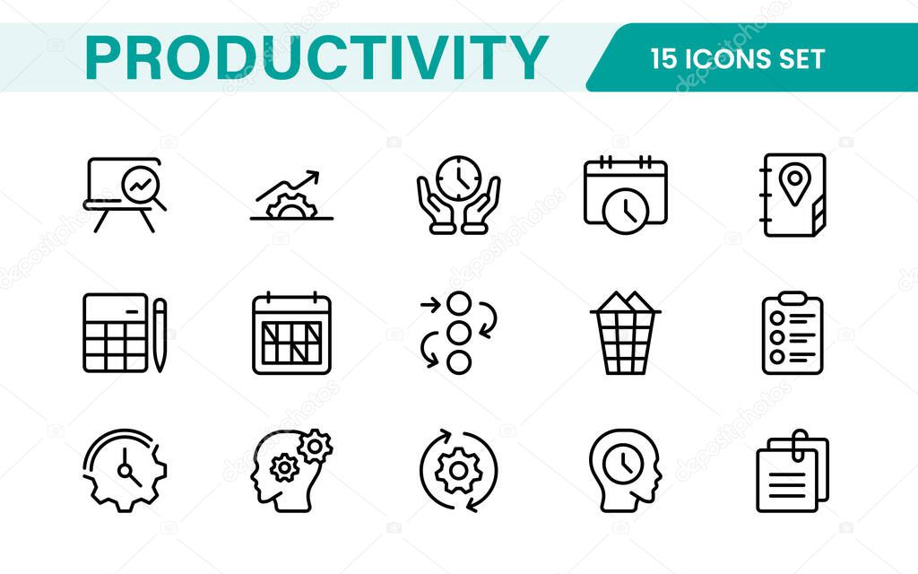 Conjunto de iconos de productividad. Iconos modernos e inspiradores ...