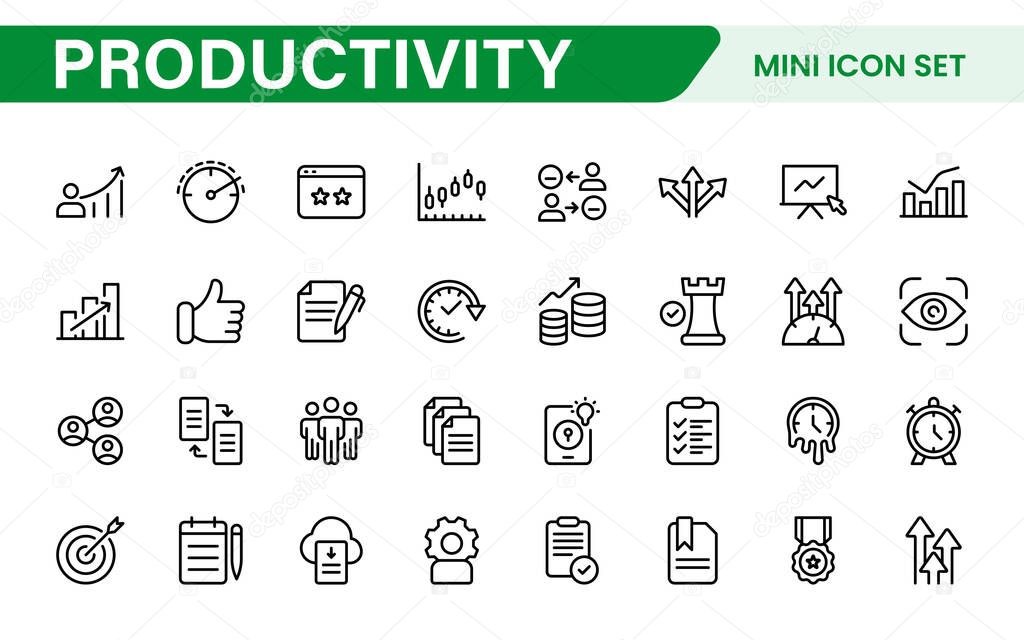 Conjunto de iconos de productividad. Iconos modernos e inspiradores ...