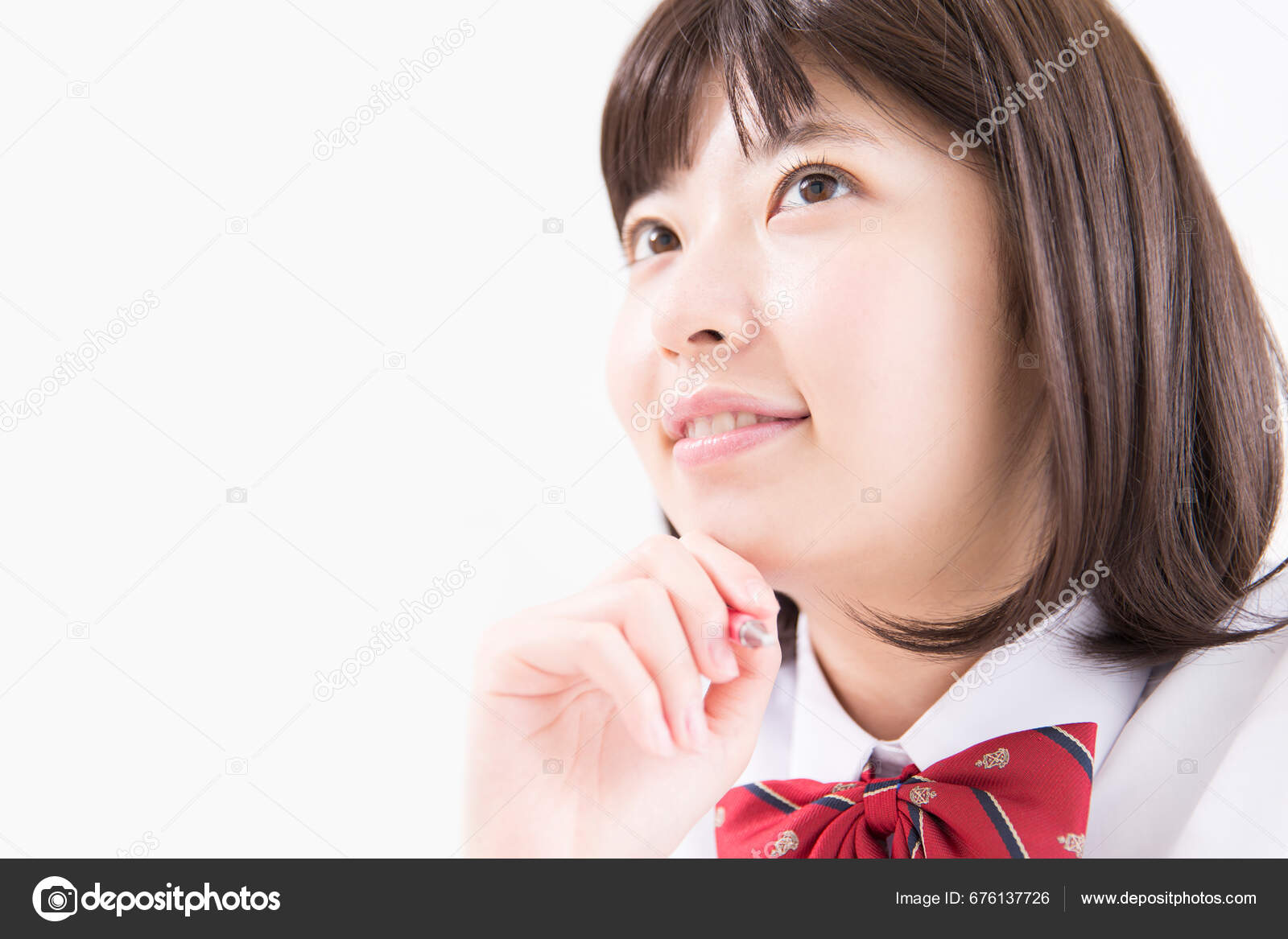 Portrait Young Japanese Student Uniform Pen — Stock Photo ...