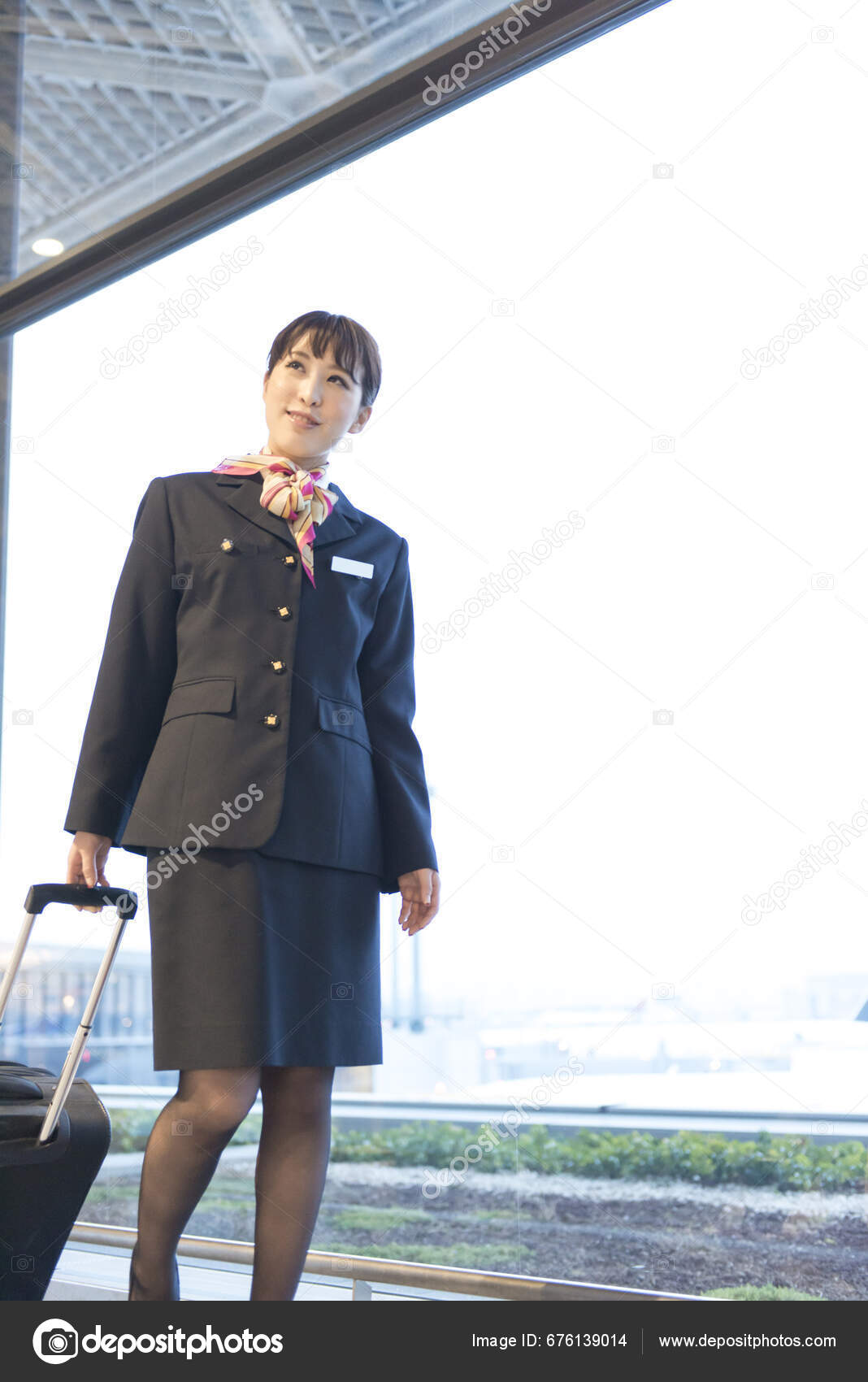 Beauty Japanese Stewardess Uniform Airport Interior — Stock Photo ...