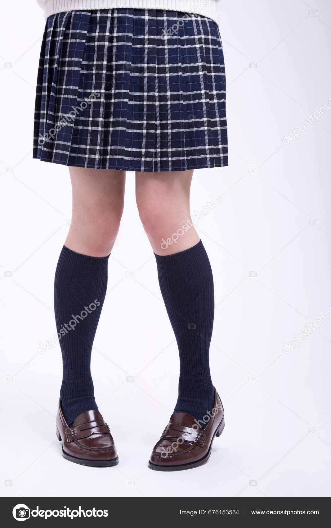 Young School Uniform Female Legs White Background — Stock Photo ...