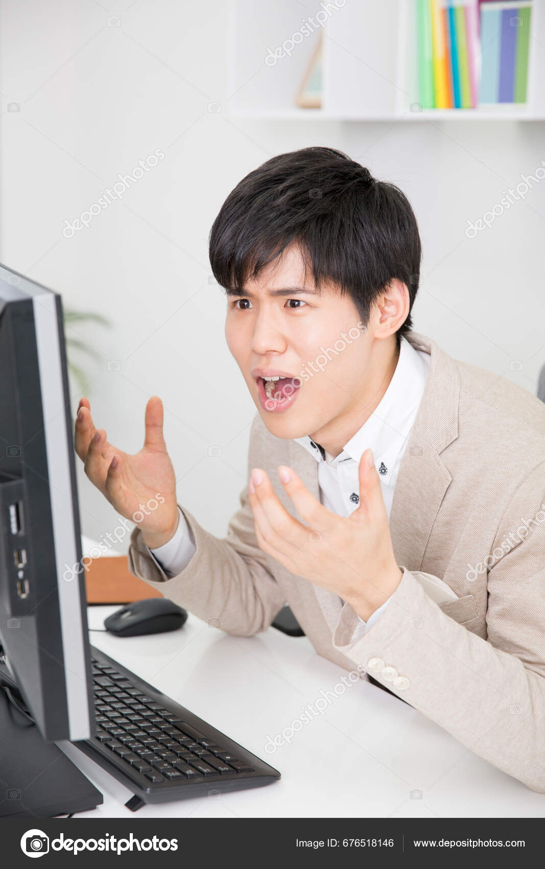 Young Business Man Shocked Using Computer — Stock Photo © Paylessimages ...