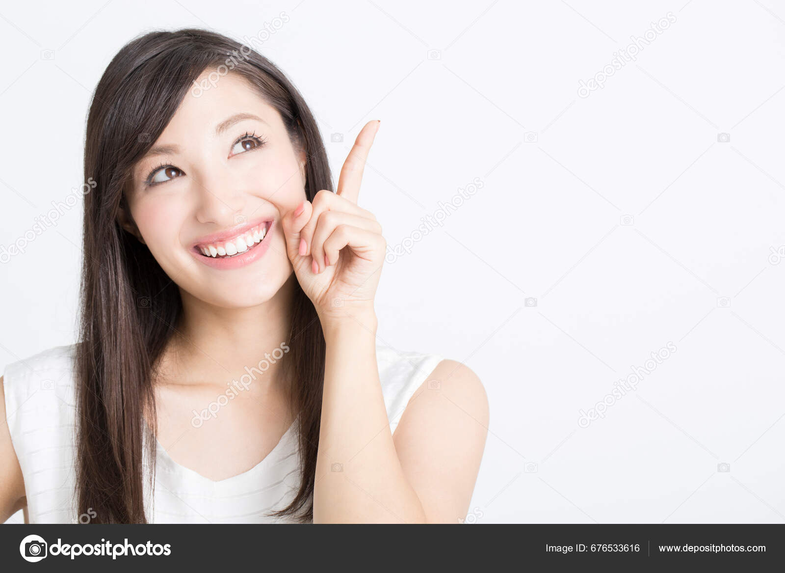 Young Beautiful Japanese Woman Pointing Finger White Background — Stock ...