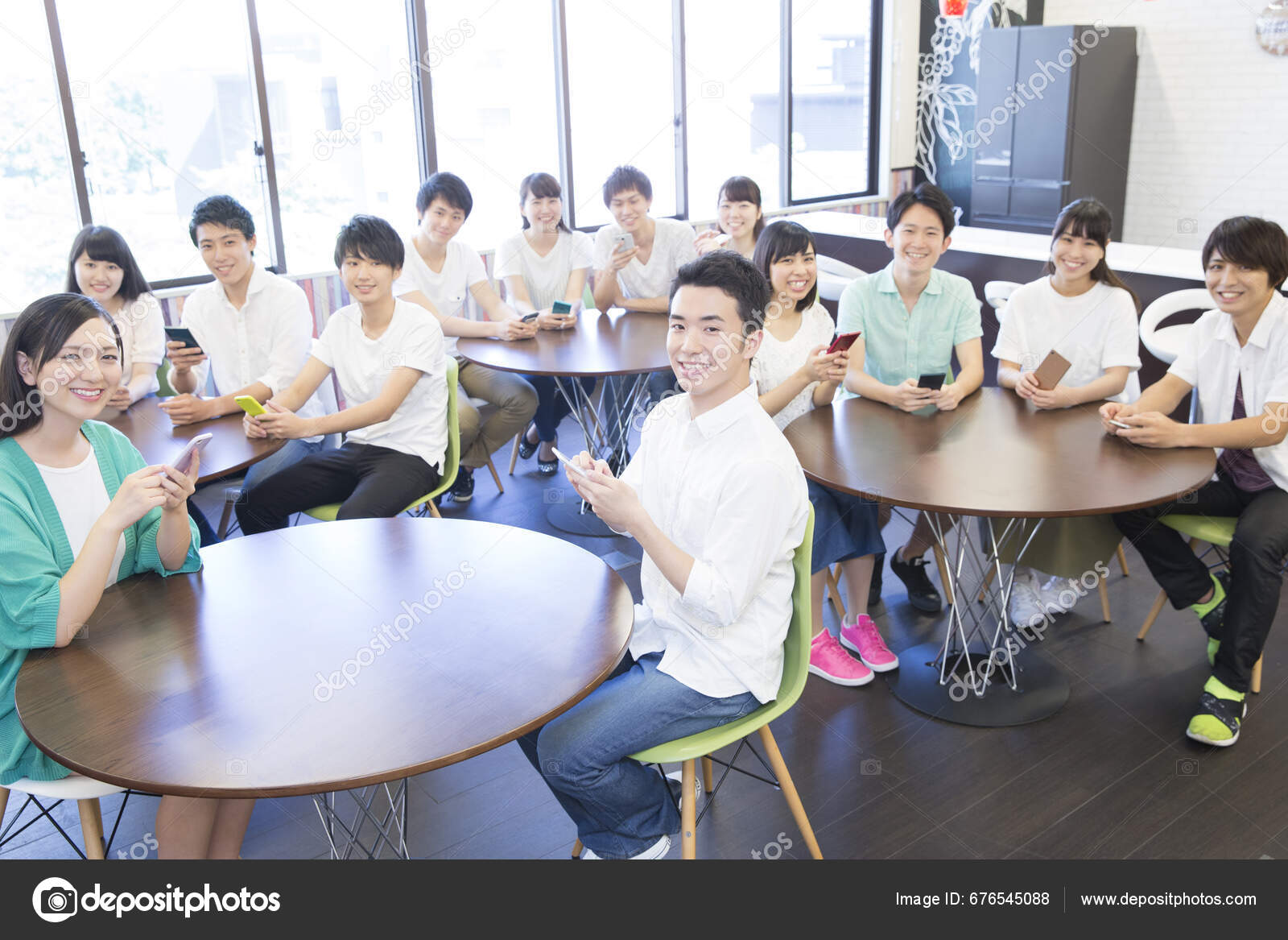 Young Asian Students Using Smartphones Classroom — Stock Photo ...