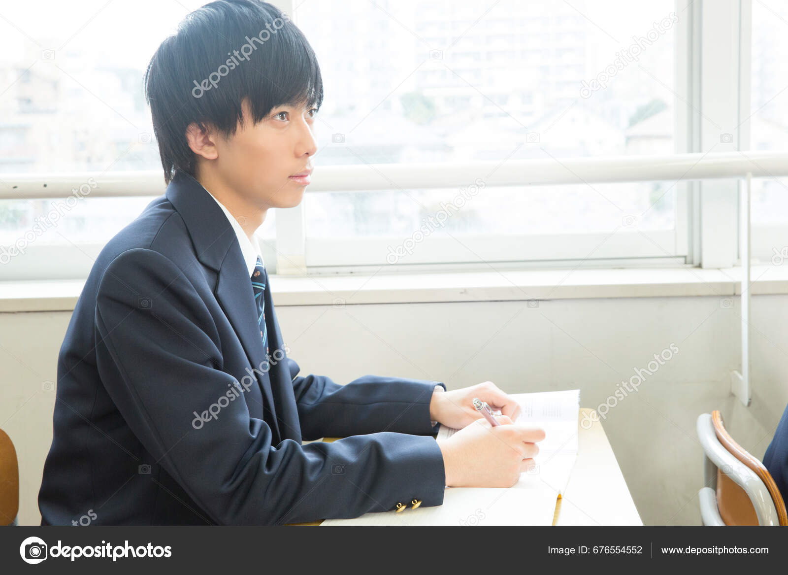Portrait Japanese Student Studying Classroom — Stock Photo ...