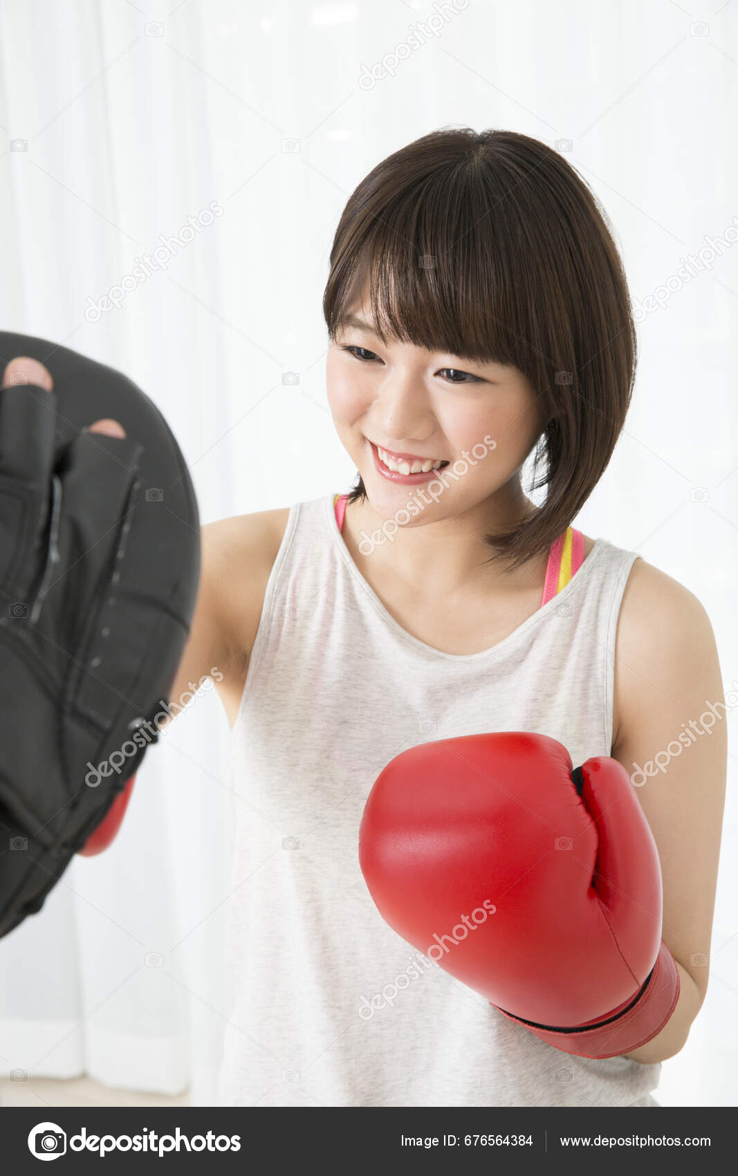 Portrait Young Japanese Woman Boxer Coach Training Together — Stock ...