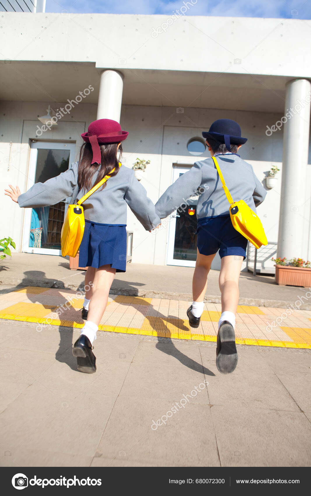 Two Cute Japanese Children Elementary School — Stock Photo ...