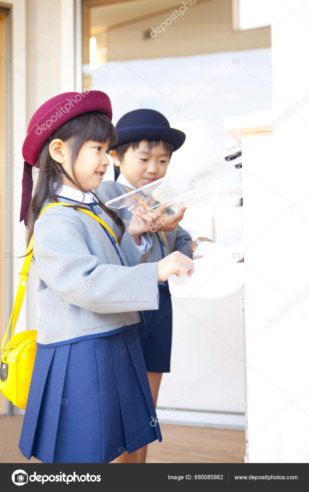 Two Cute Japanese Children Elementary School — Stock Photo ...