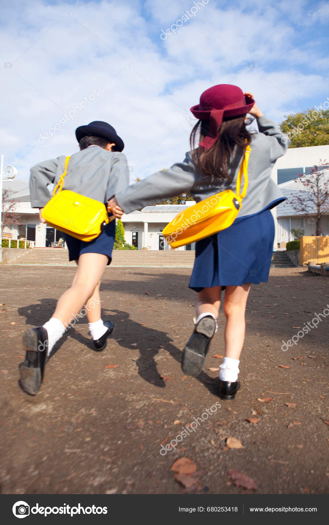 Two Cute Japanese Children Elementary School — Stock Photo ...