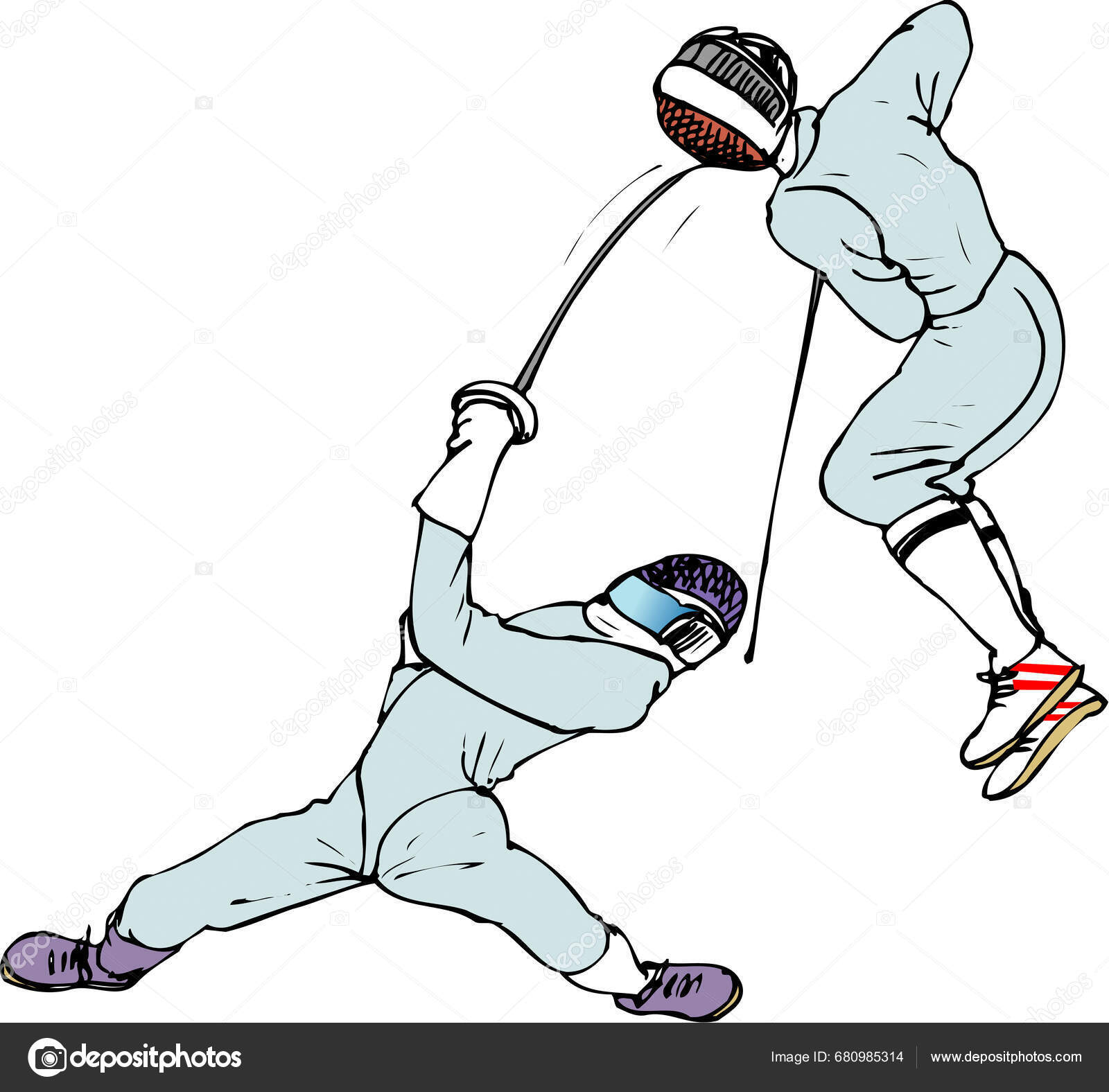 Two Men Practicing Fencing Illustration White Background — Stock Photo ...