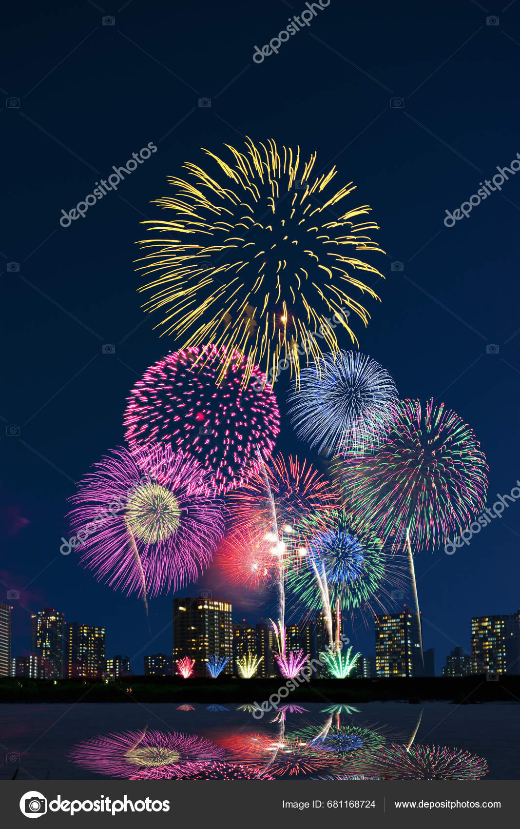 Beautiful Fireworks Dark Night Sky Stock Photo by ©Paylessimages 681168724