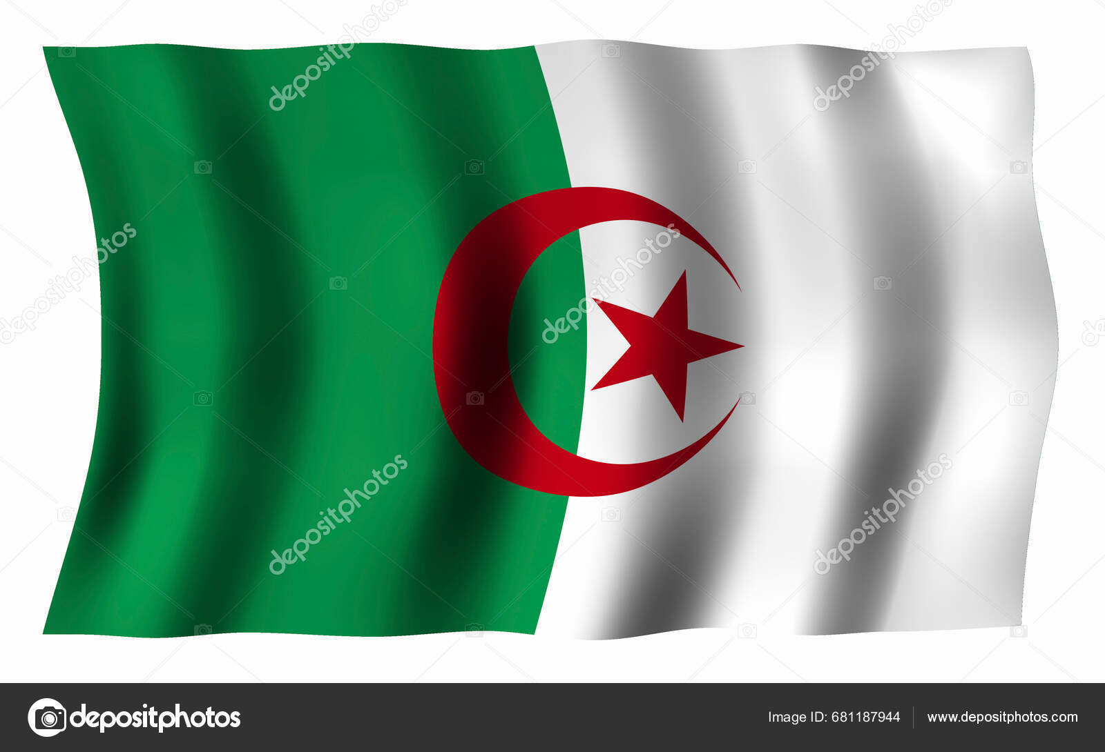 Bandera Algeria Ondeando Viento Aislado Sobre Fondo Blanco Alta ...