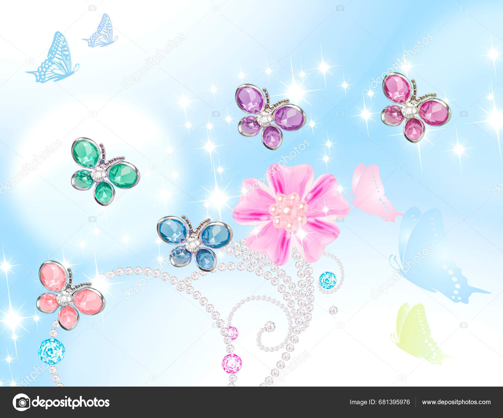 Beautiful Background Butterflies Jewelry Precious Stones — Stock Photo ...