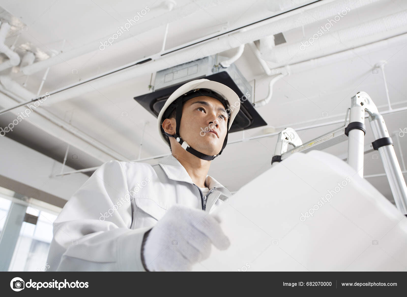 Handsome Asian Engineer Uniform Building Construction — Stock Photo ...