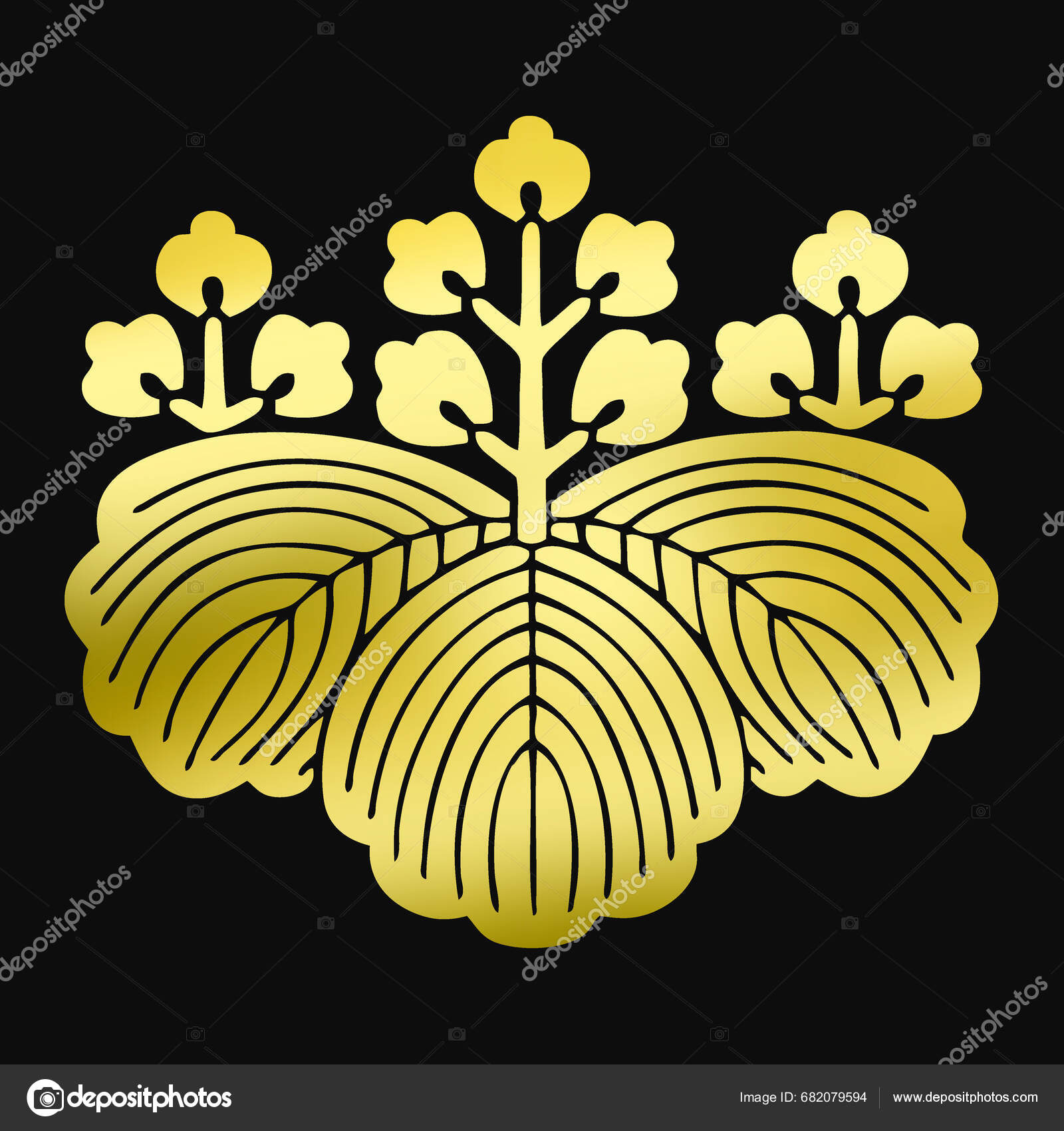 Golden Floral Logo Gold Emblem Plant Black Background — Stock Photo ...