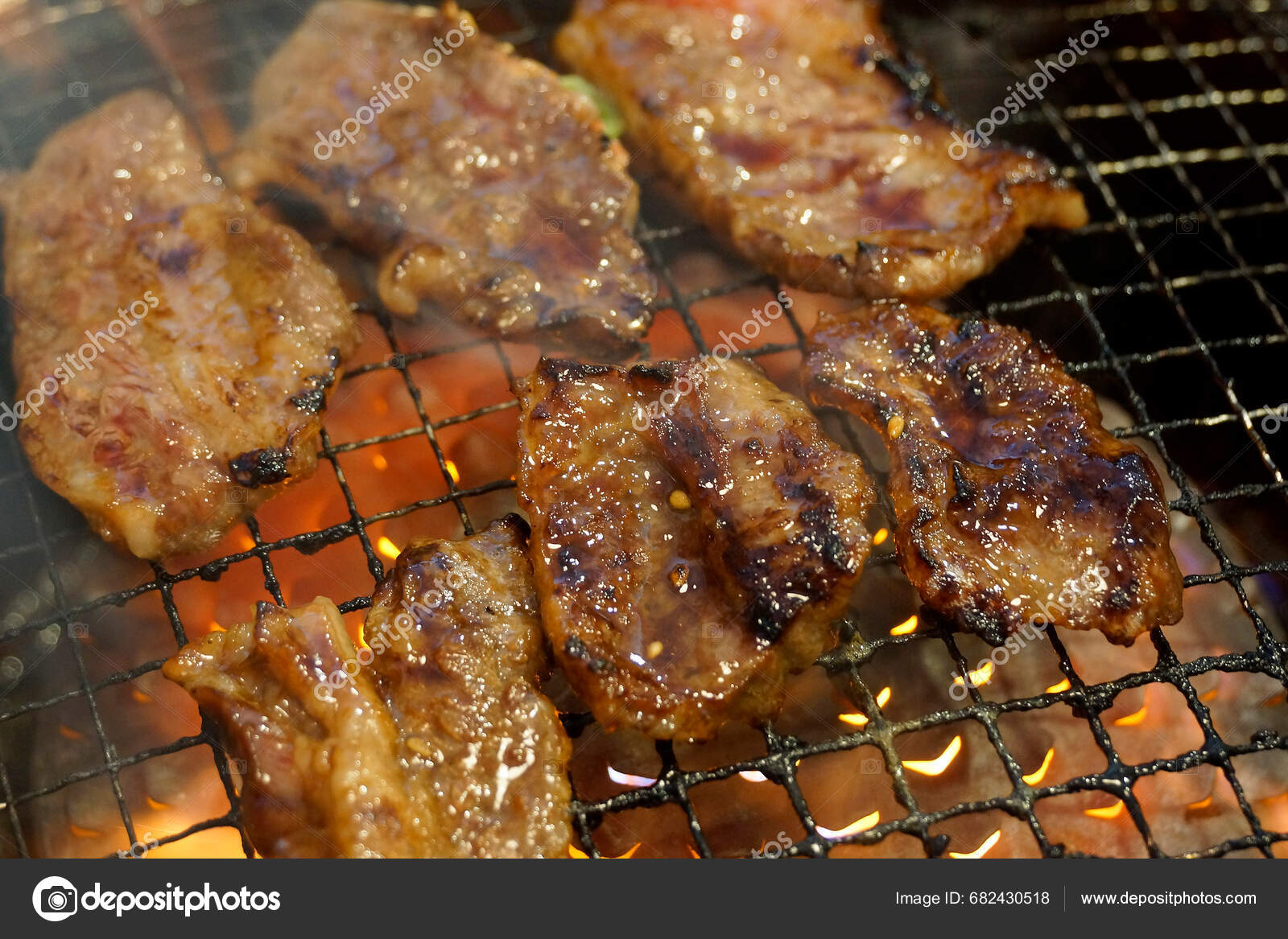 Barbecue Meat Cooking Grill Close — Stock Photo © Paylessimages #682430518