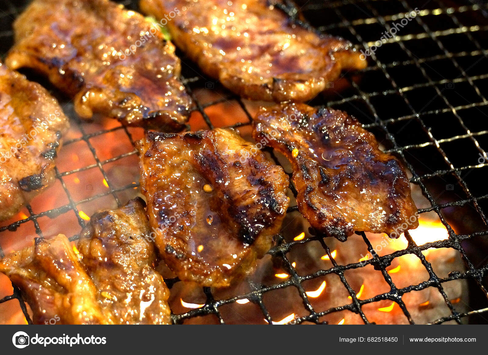 Barbecue Meat Cooking Grill Close — Stock Photo © Paylessimages #682518450