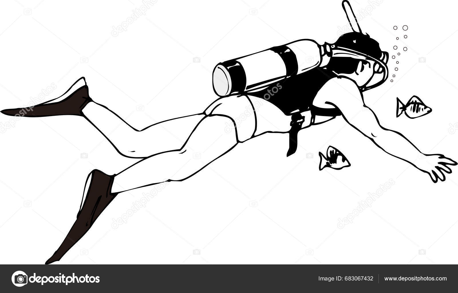 Simple Black Illustration Scuba Diver Water — Stock Photo ...