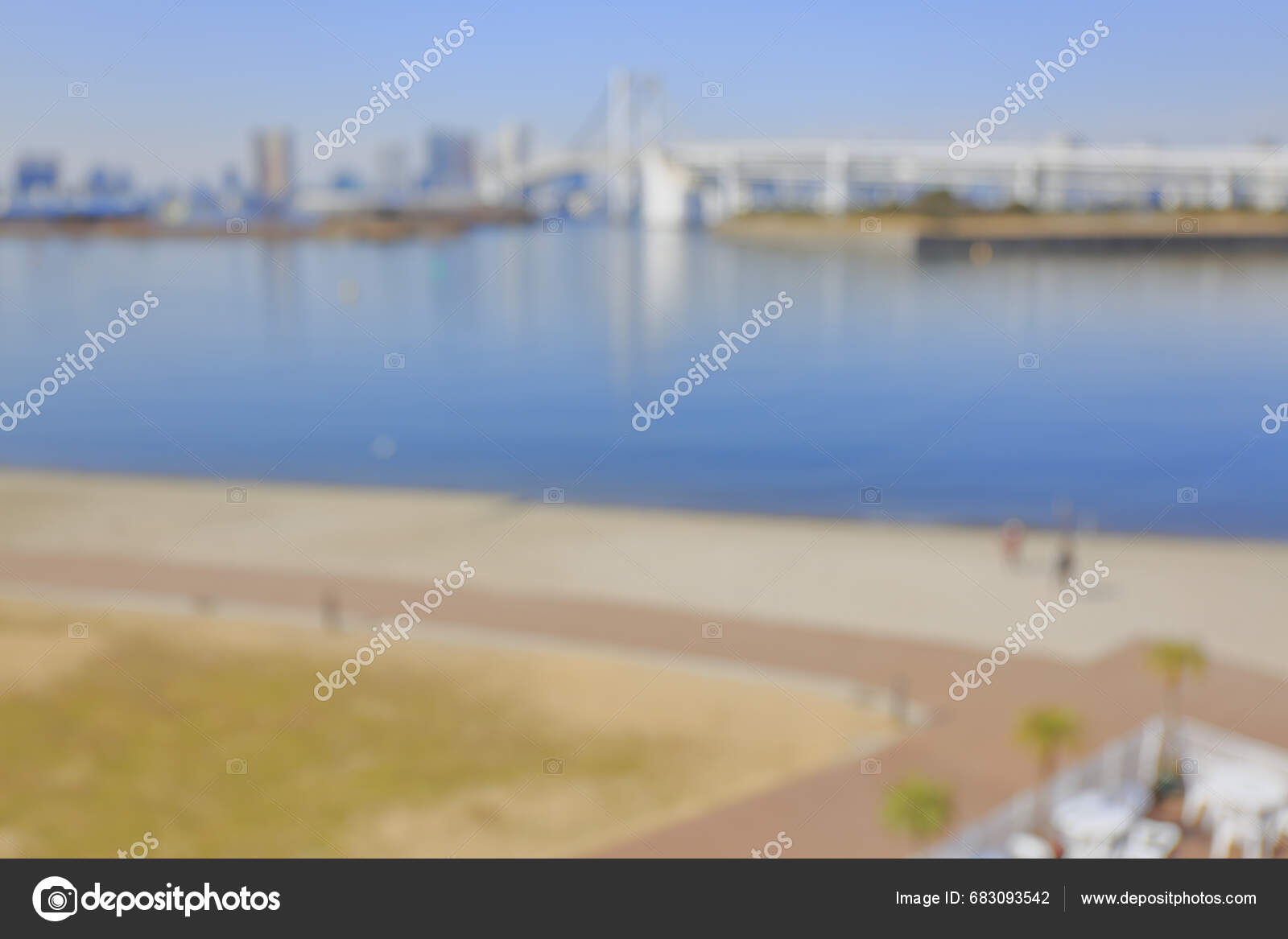 Rainbow Bridge Odaiba Tokyo Japan Blurred Background Stock Photo by ...