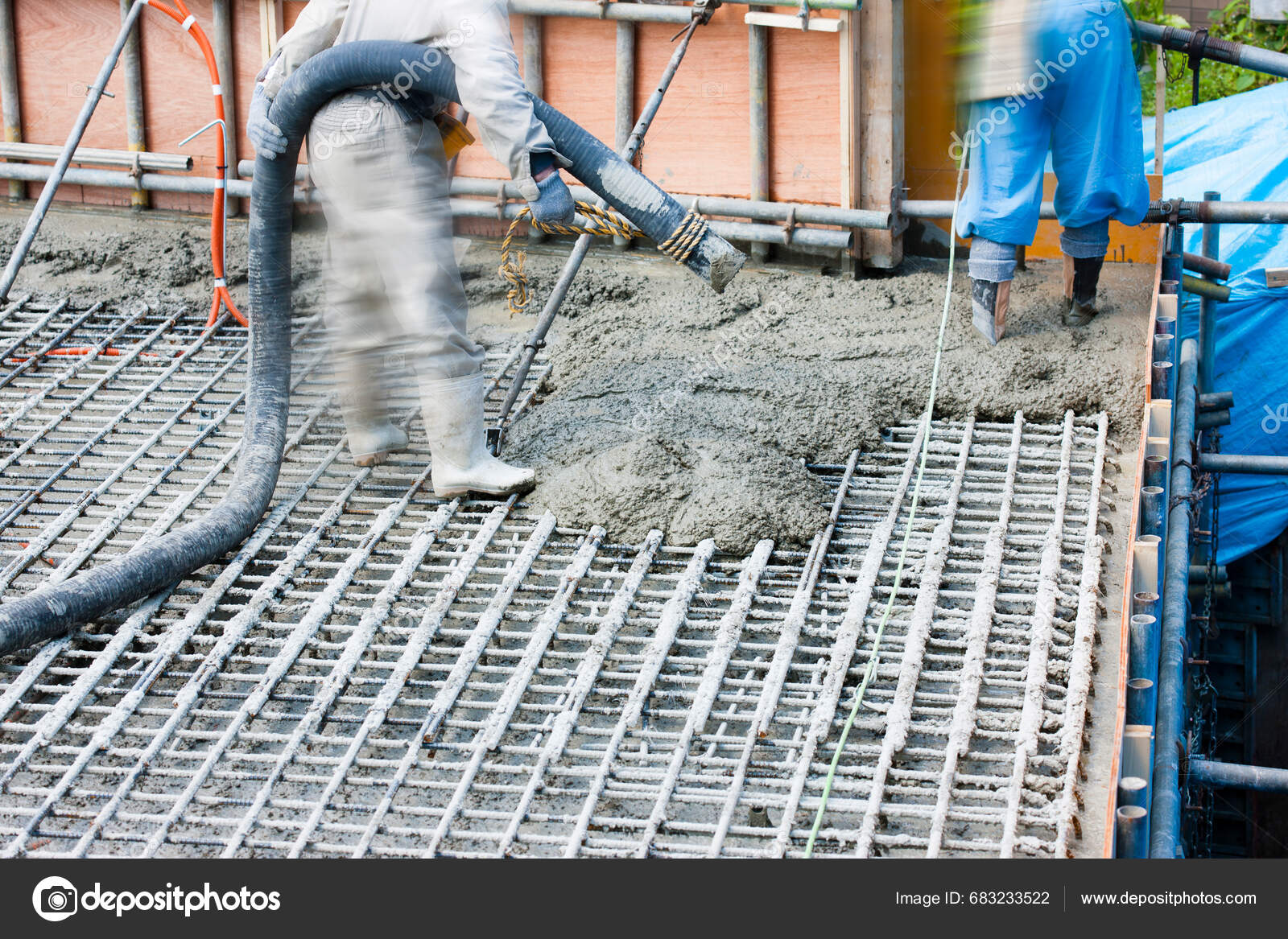 Worker Pouring Cement Making Floor Construction Site — Stock Photo ...