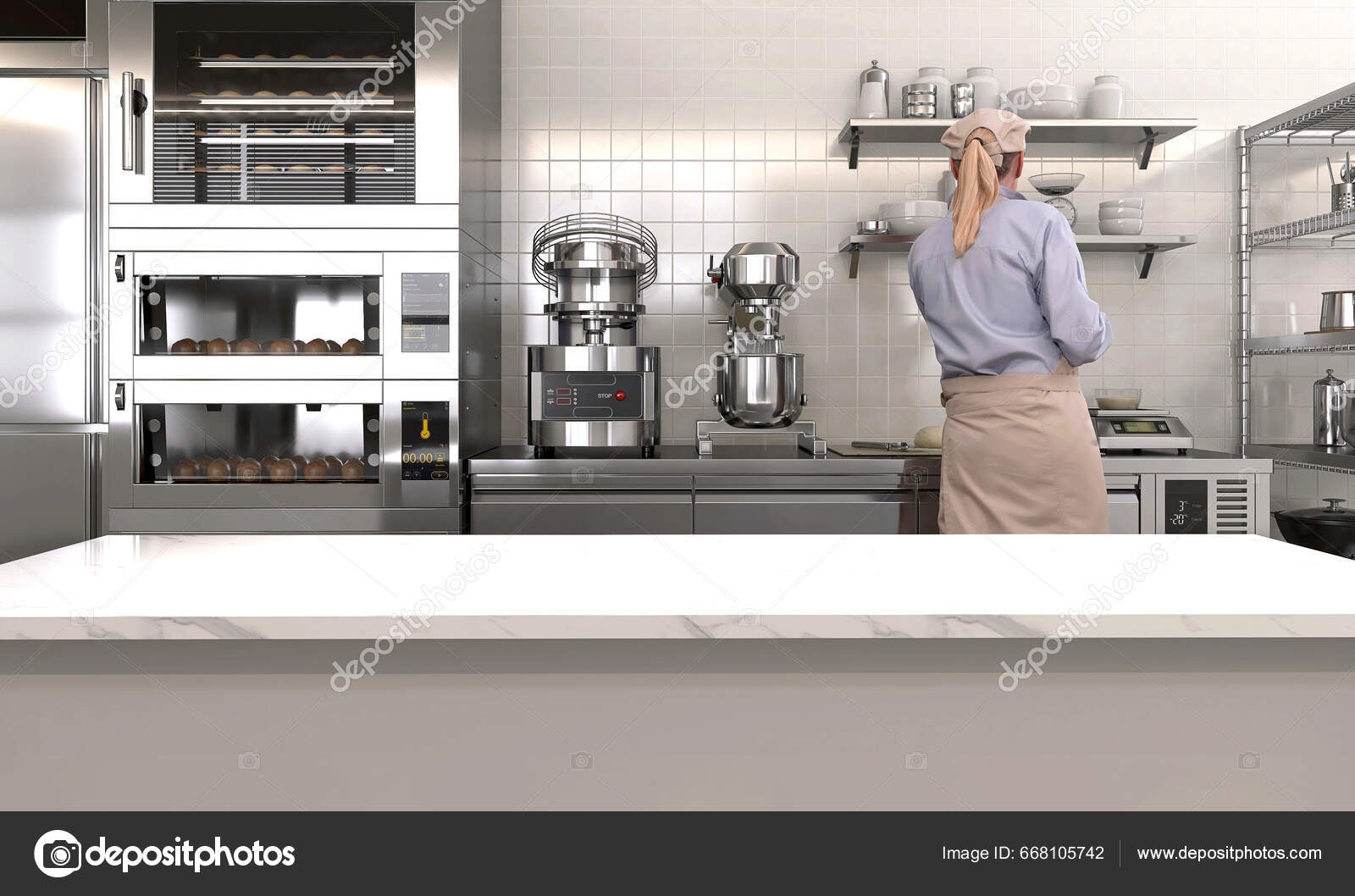 Empty Clean White Marble Top Island Table Commercial Female ...