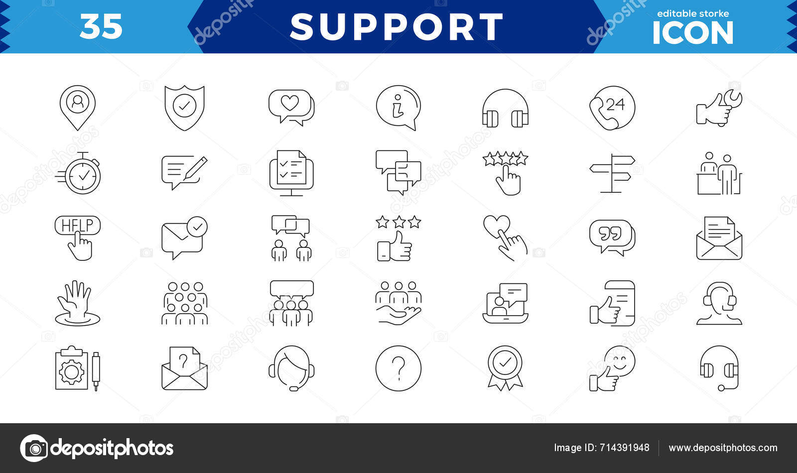 Customer Service Support Outline Icon Collection Thin Line Set Contains ...
