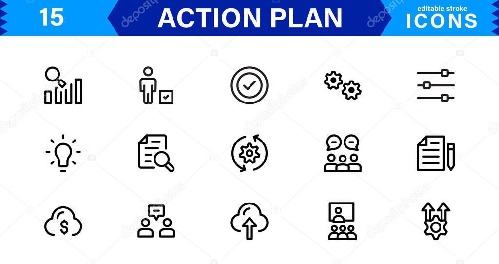 Action Plan Icon Set. High-Quality Icons for Planning, Strategy ...